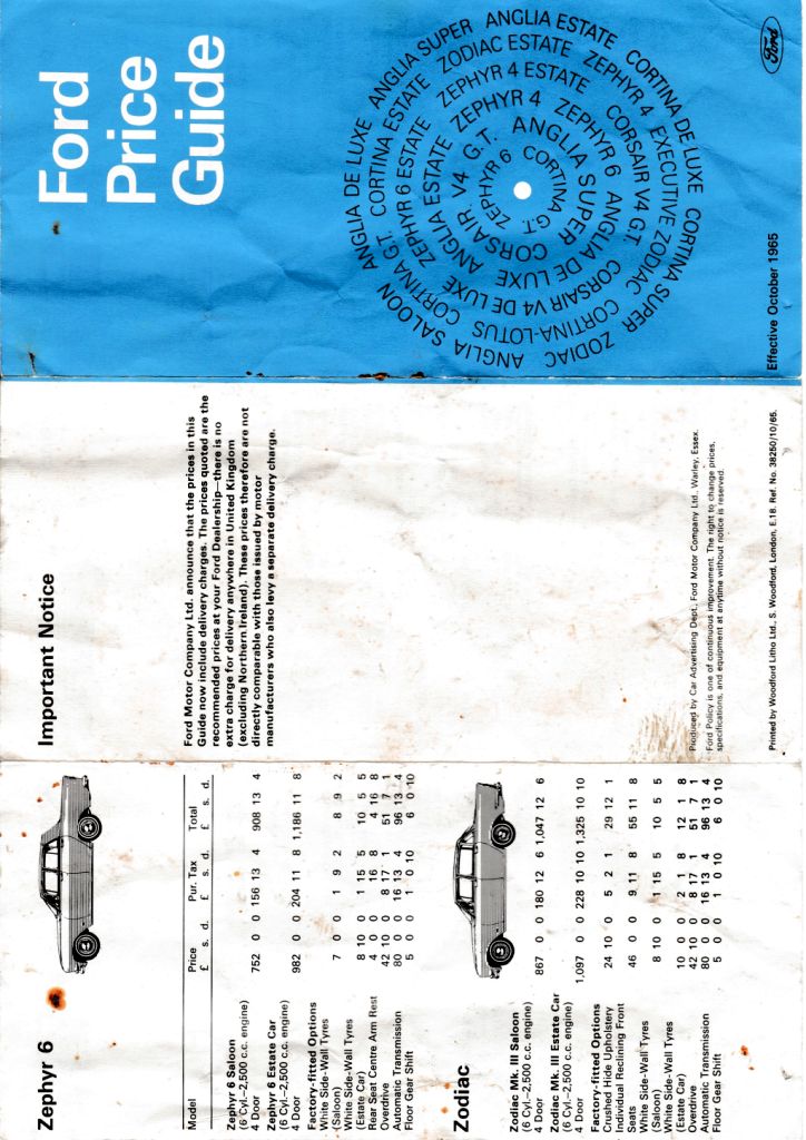Ford Motor Company Price List 1965 | Cars, Ephemera | Yaxley