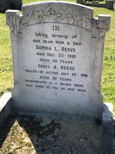 Gravestone record of Arthur Reeve (Military Grave died WW1 ...